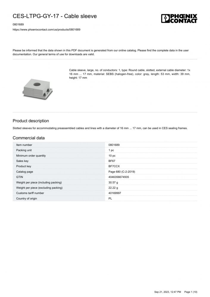 Phoenix Contact 0801689 technical document page 1