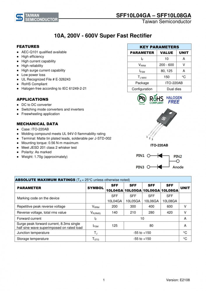SFF10L06GA datasheet page 1