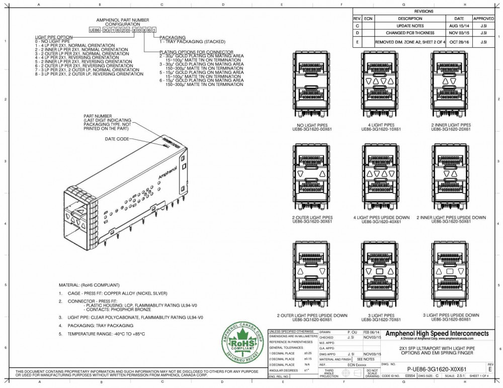 Amphenol UE86-3G1620 drawing page 1