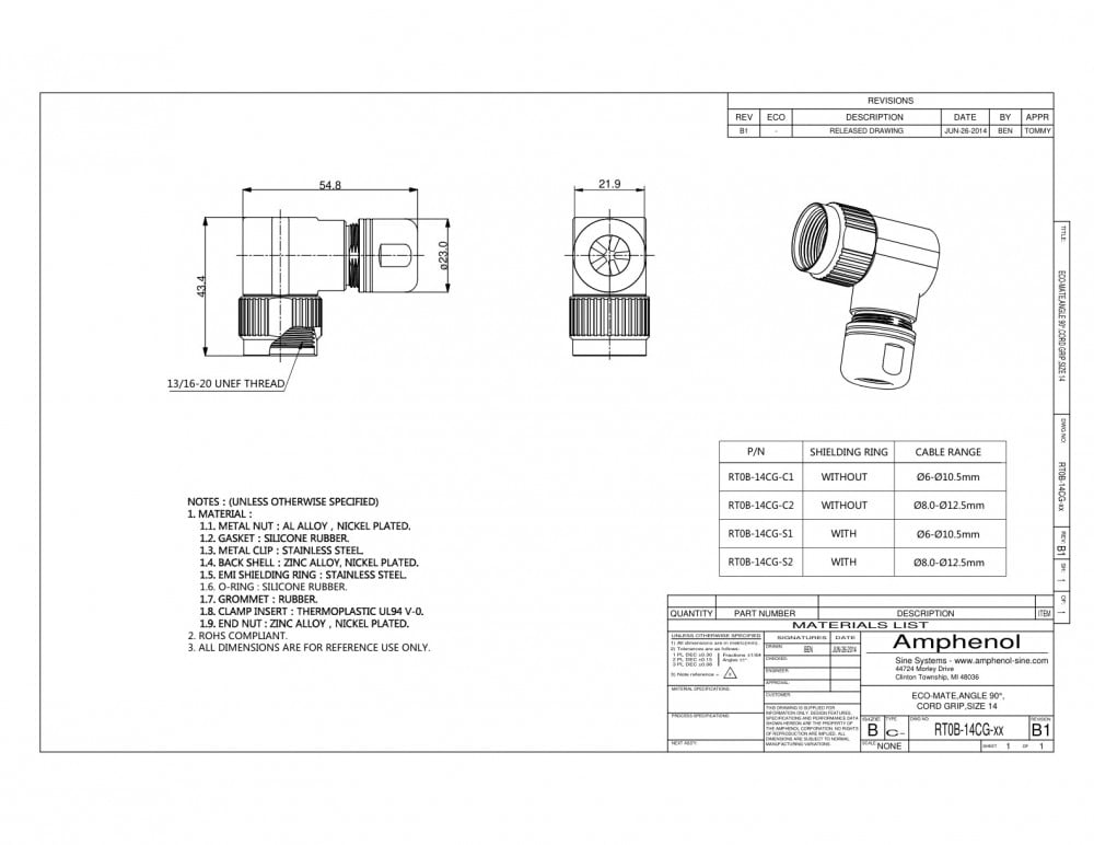 Amphenol RT0B-14CG-S2 technical drawing