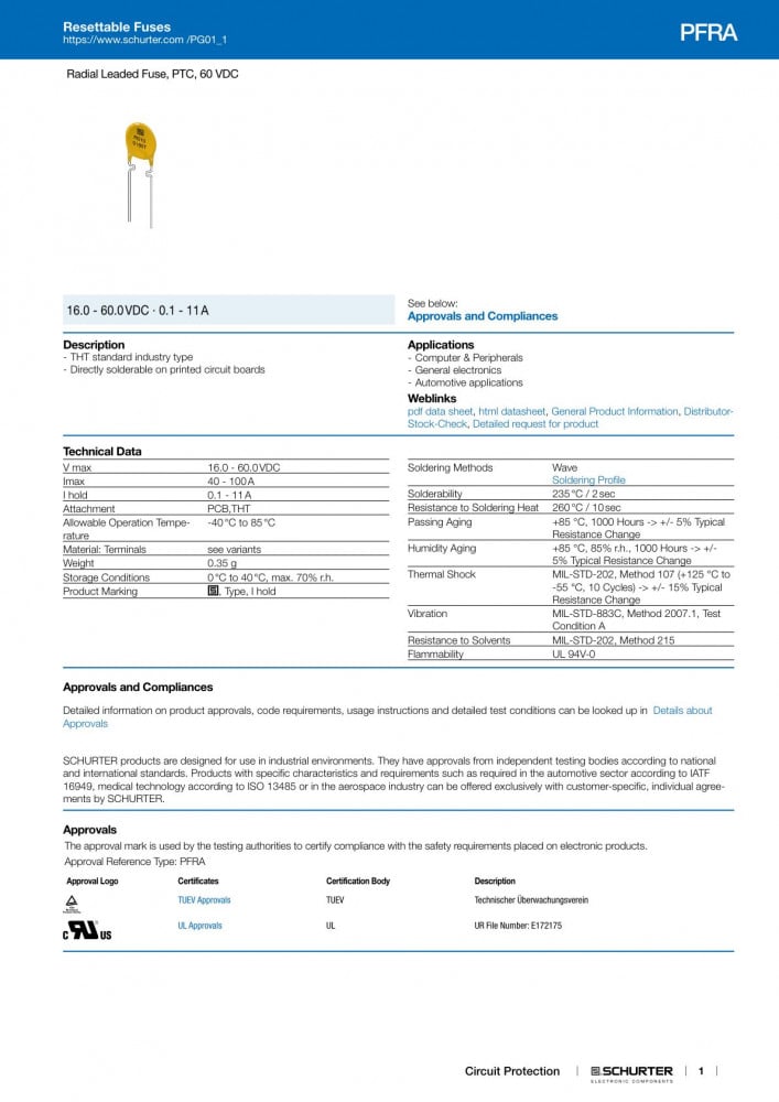 PFRA datasheet page 1