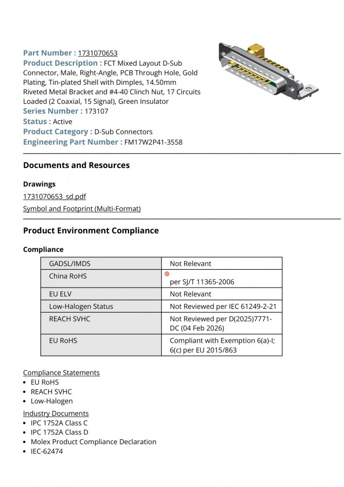 MOLEX 1731070653 drawing page 1