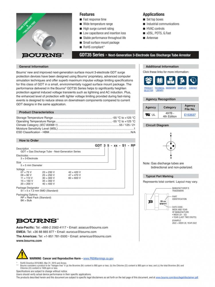 BOURNS GDT35 series datasheet page 1