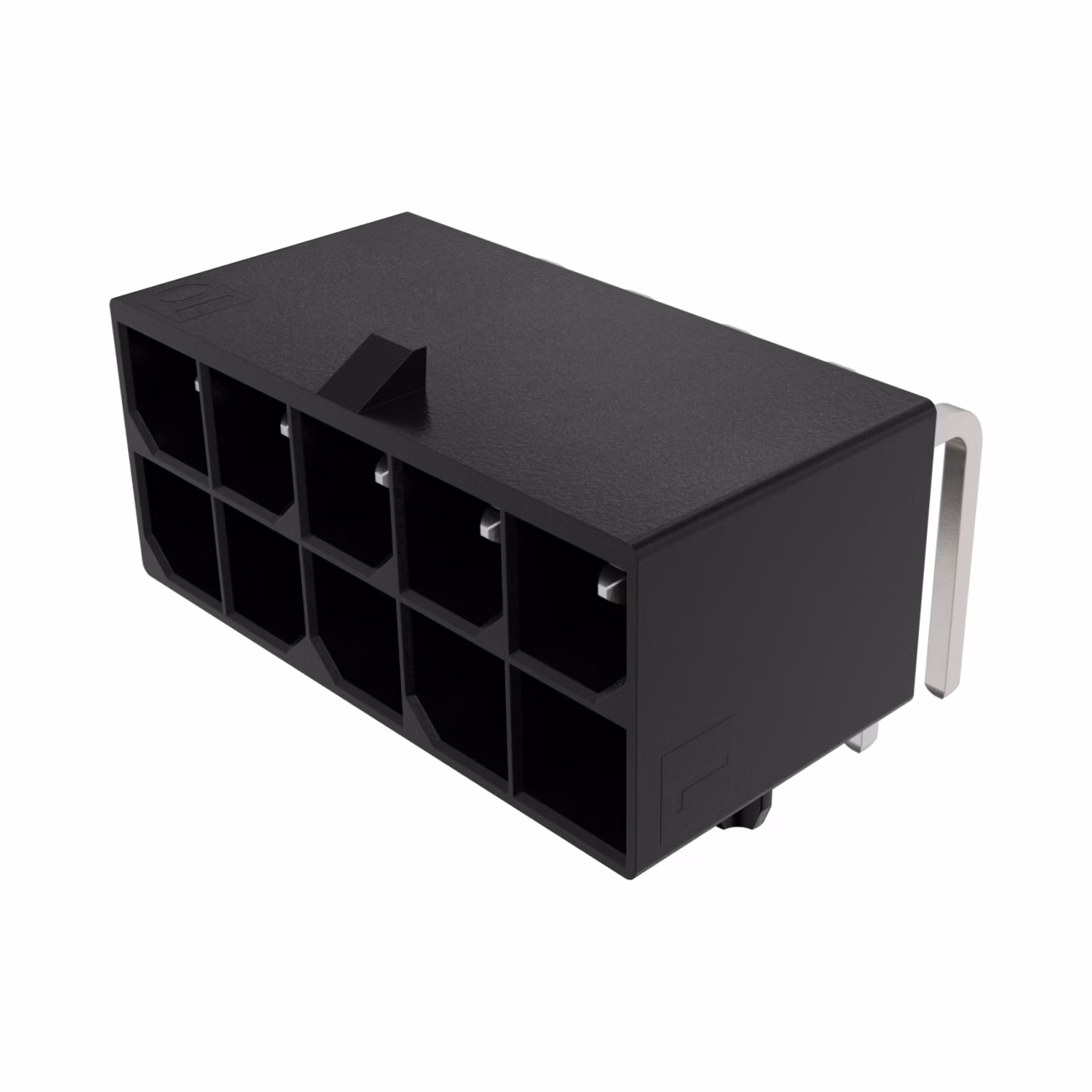 Mega-Fit Right-Angle Header, 5.70mm Pitch, Through Hole, Dual Row, 10 Circuits, Matte Tin (Sn) Plating, 3.60mm Tail Length, Glow-Wire Capable, Tape and Reel, Black for sale