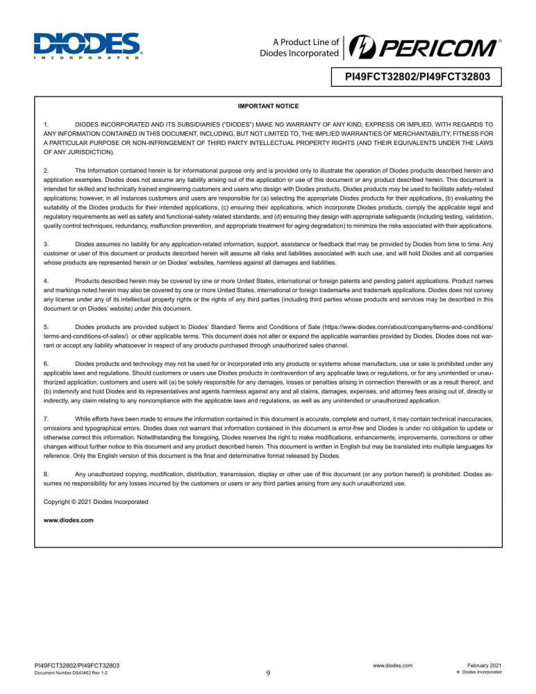 PI49FCT32803LEX datasheet page 9