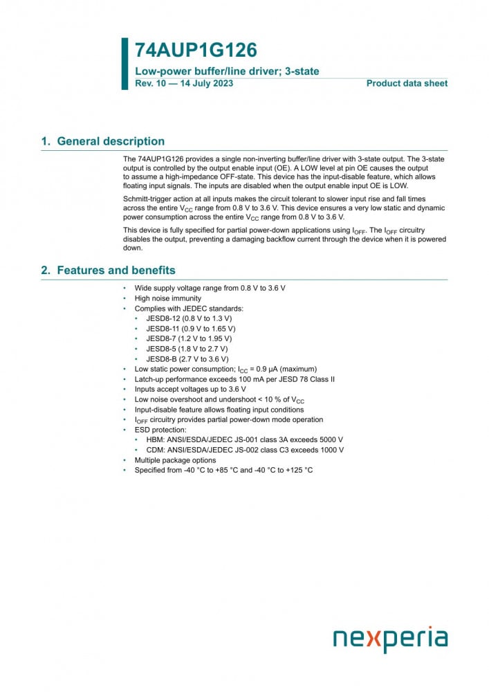 74AUP1G126GW,125 datasheet page 1