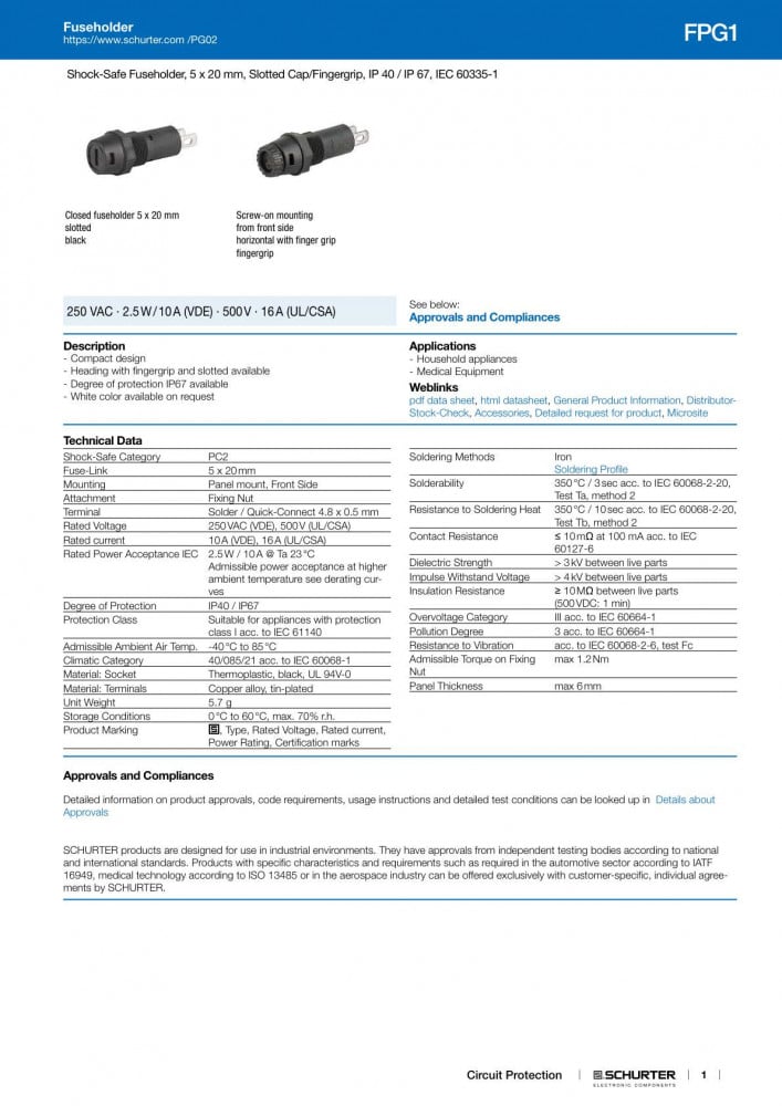 SCHURTER 3101.0210 datasheet page 1