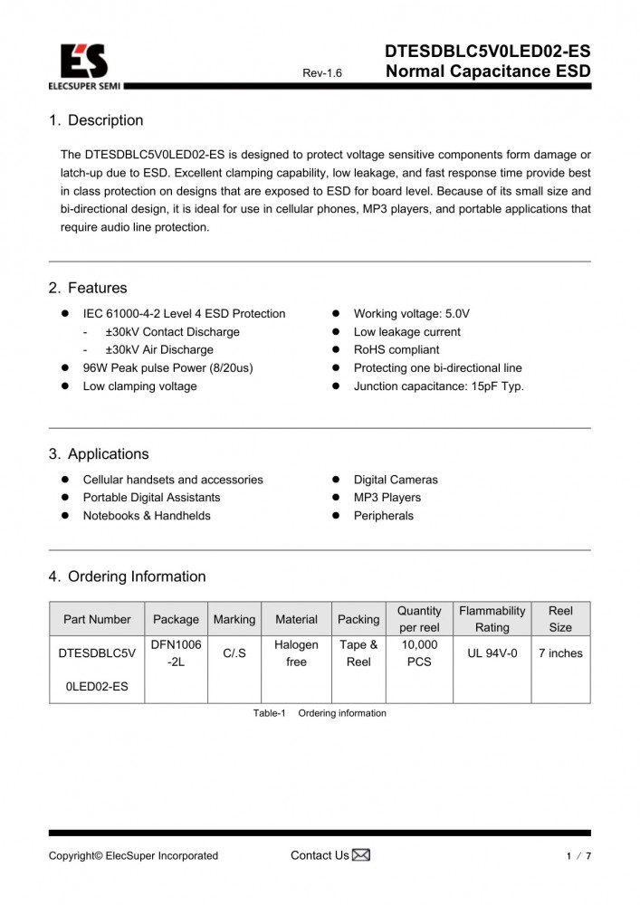 DTESDBLC5V0LED02-ES datasheet page 1