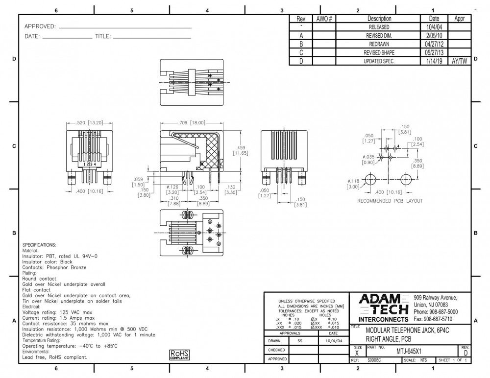 ADAM TECH MTJ-645X1 technical drawing