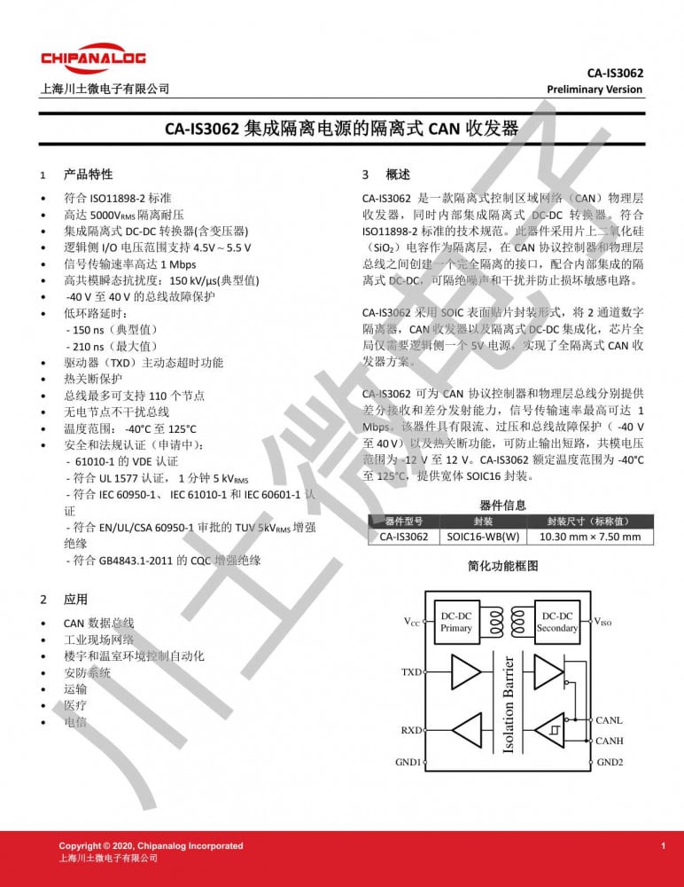 CA-IS3062W datasheet page 1