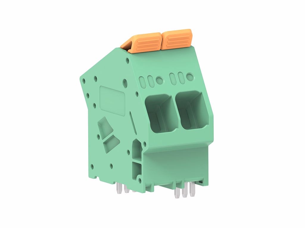 10.00mm Pitch Lever Activated Fixed Mount PCB Terminal Block, 35° Wire Entry, Left Rear Terminal, 2 Circuits for sale