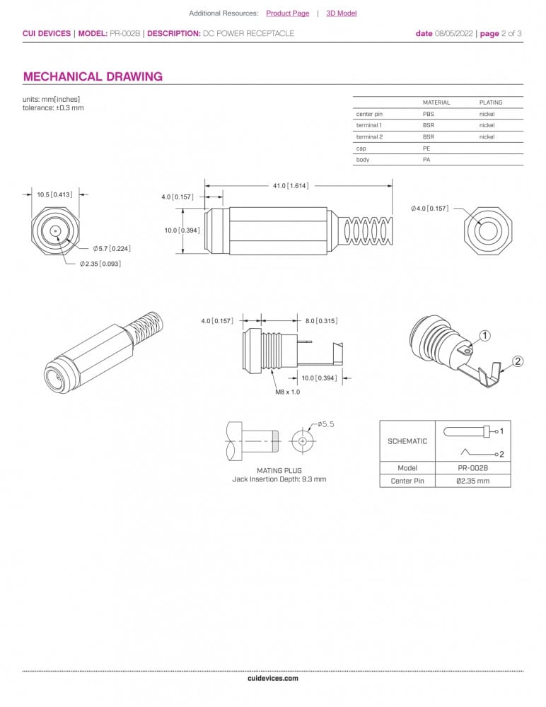 CUI PR-002B datasheet page 2