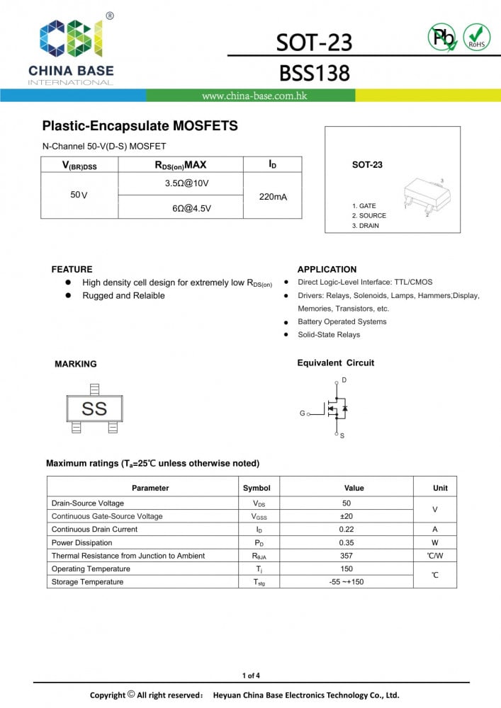 CBI BSS138 datasheet page 1