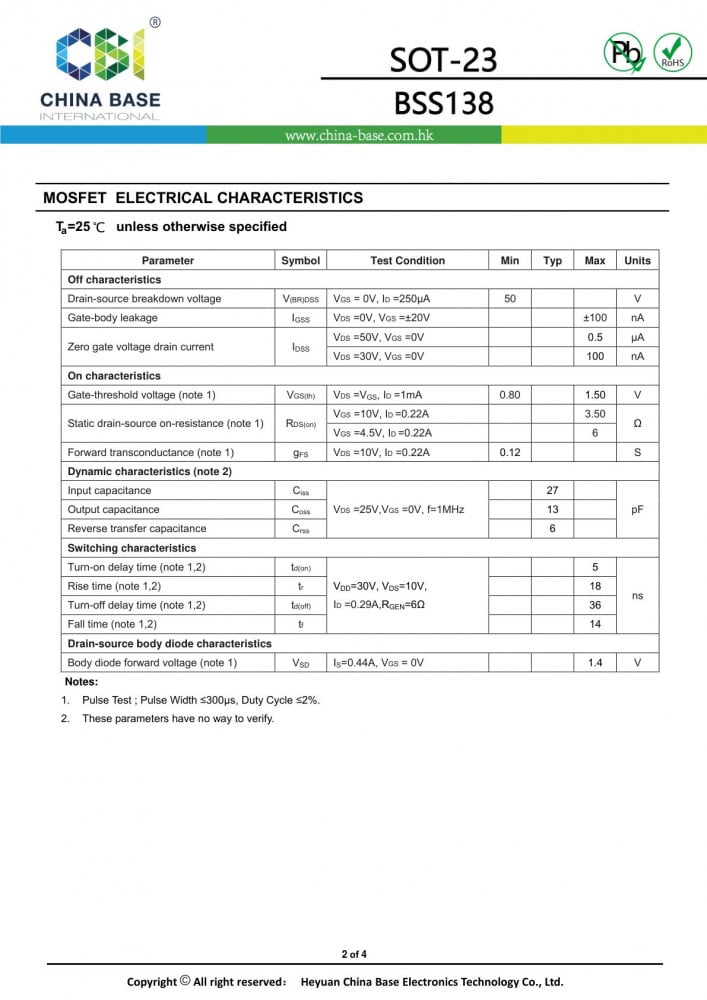 CBI BSS138 datasheet page 2