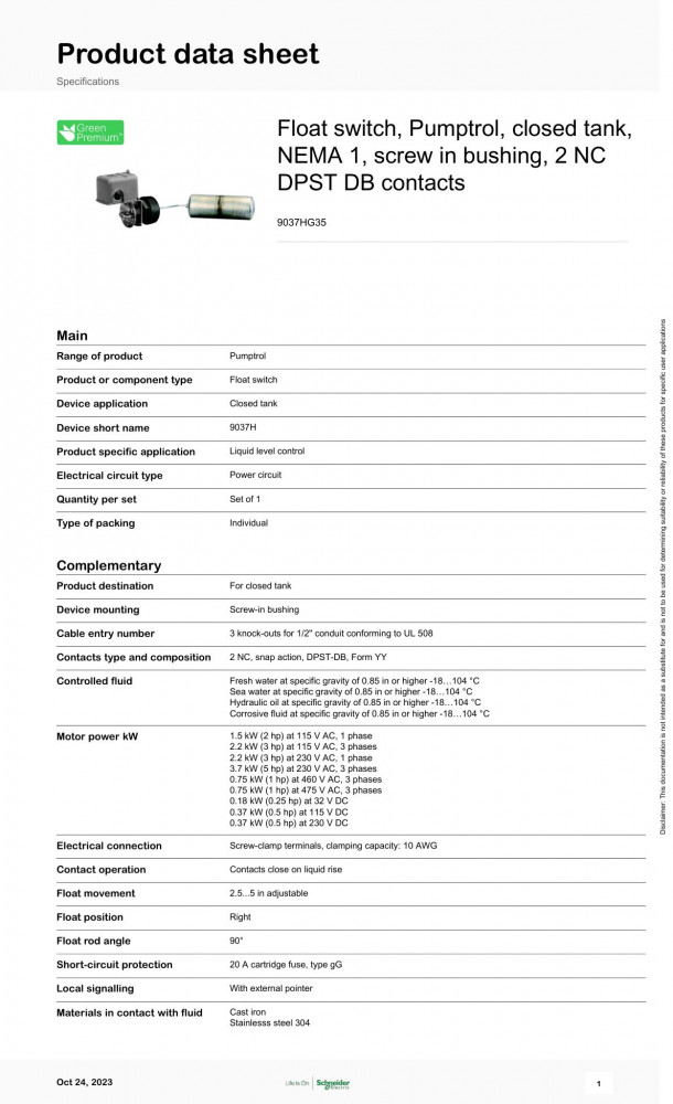 9037HG35 technical document page 1