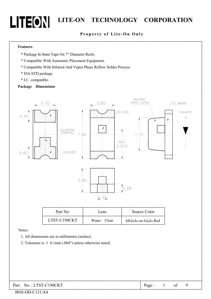 LTST-C190CKT datasheet page 1