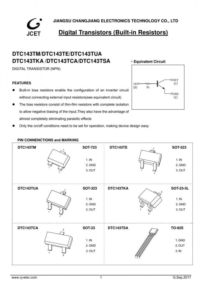 DTC143TE datasheet page 1