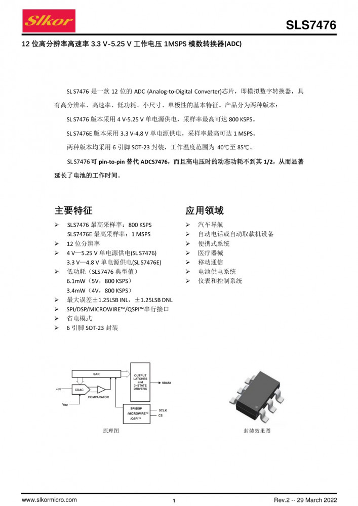SLS7476 datasheet page 1
