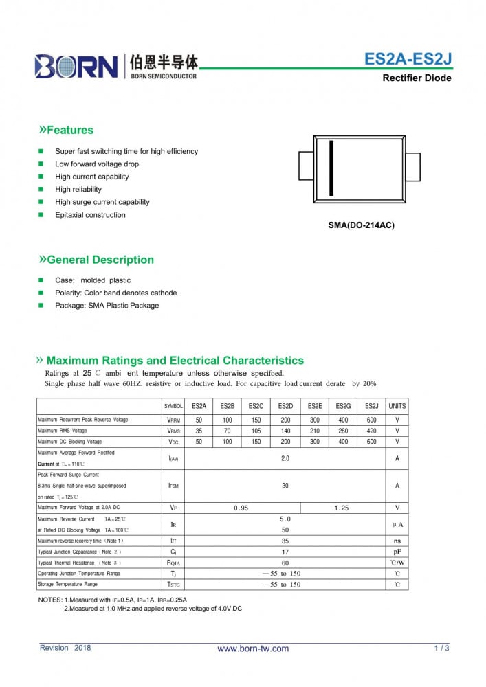 ES2D SMA datasheet page 1