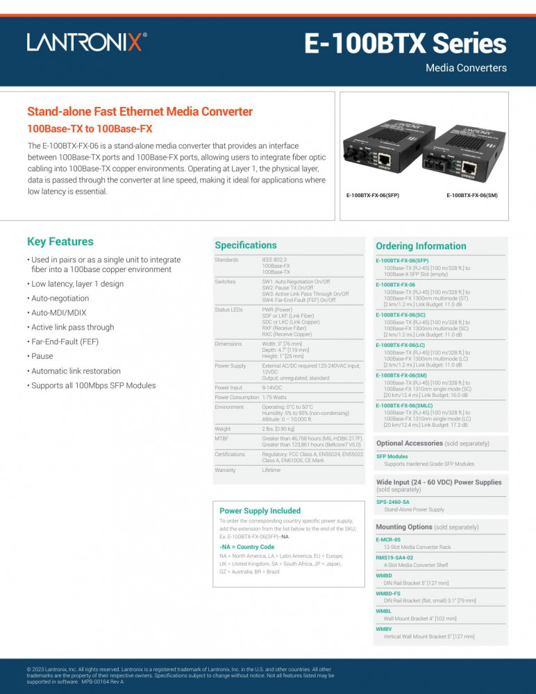 Lantronix E-100BTX Series product documentation page