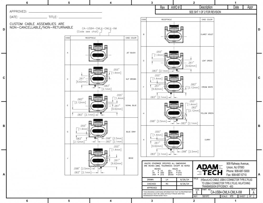 ADAM TECH USB4 Type-C cable assembly drawing, page 2