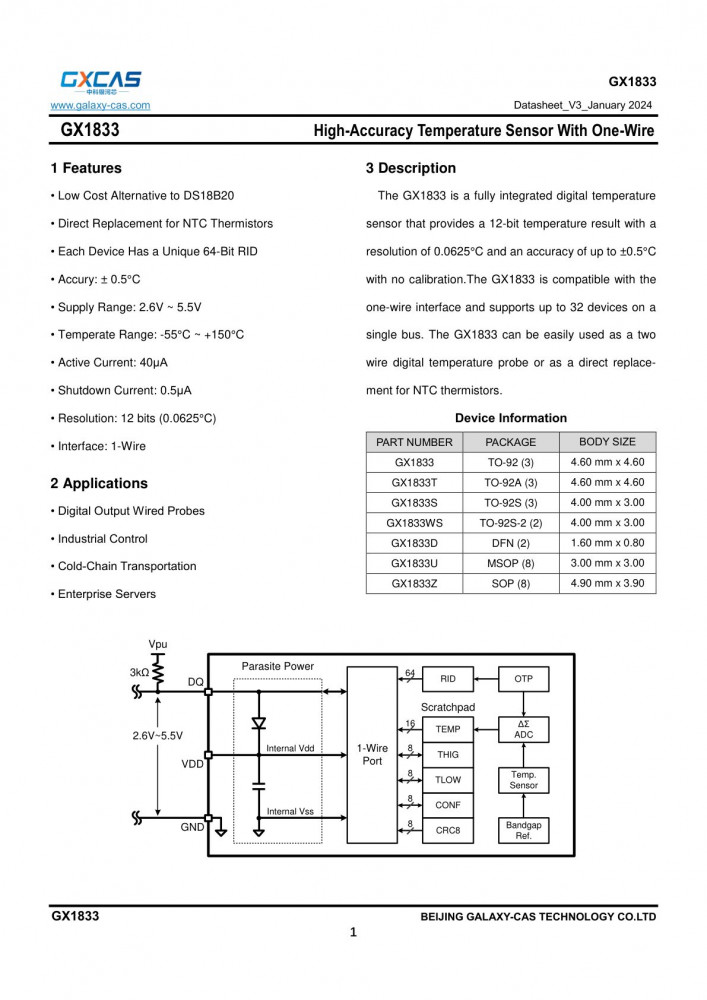 GX1833S datasheet page 1