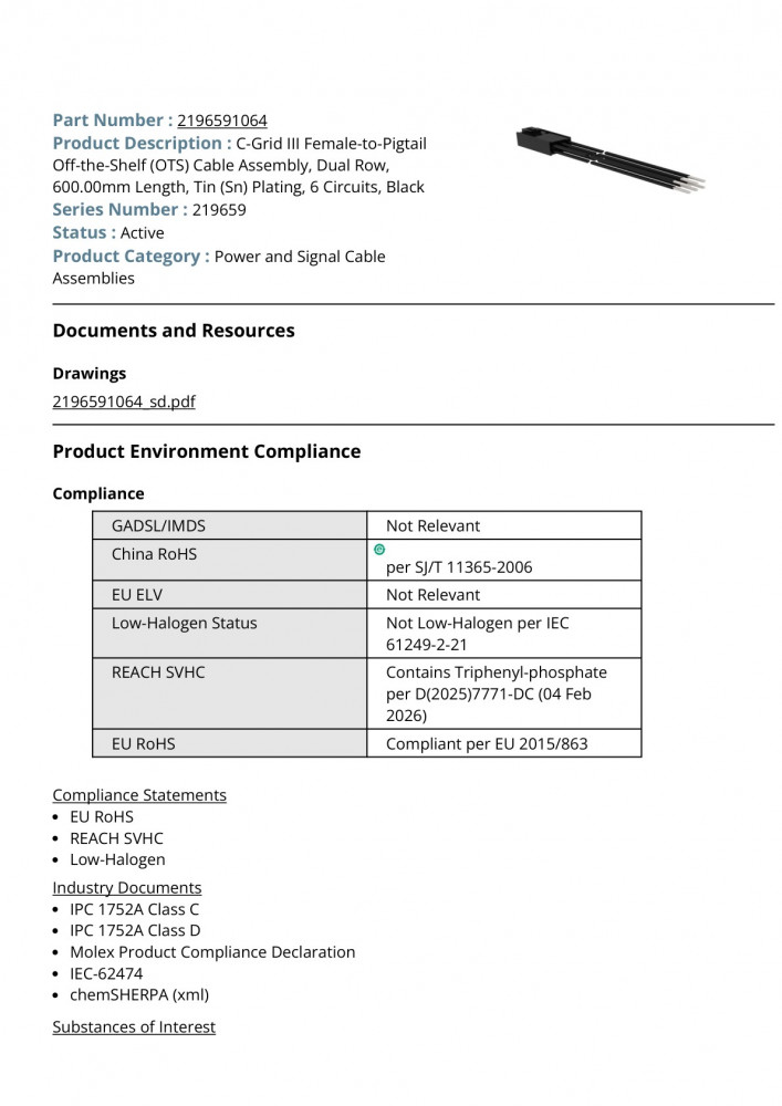 MOLEX 2196591064 product drawing, page 1