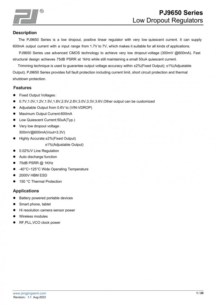 PJ9650 datasheet page 1