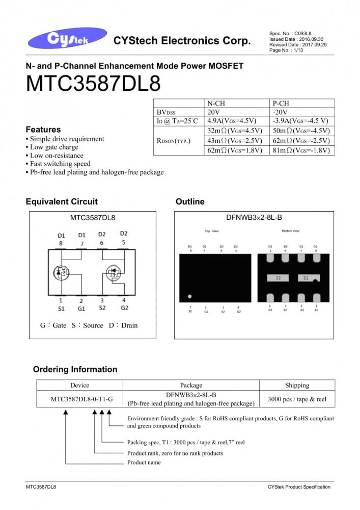 MTC3587DL8 datasheet page 1