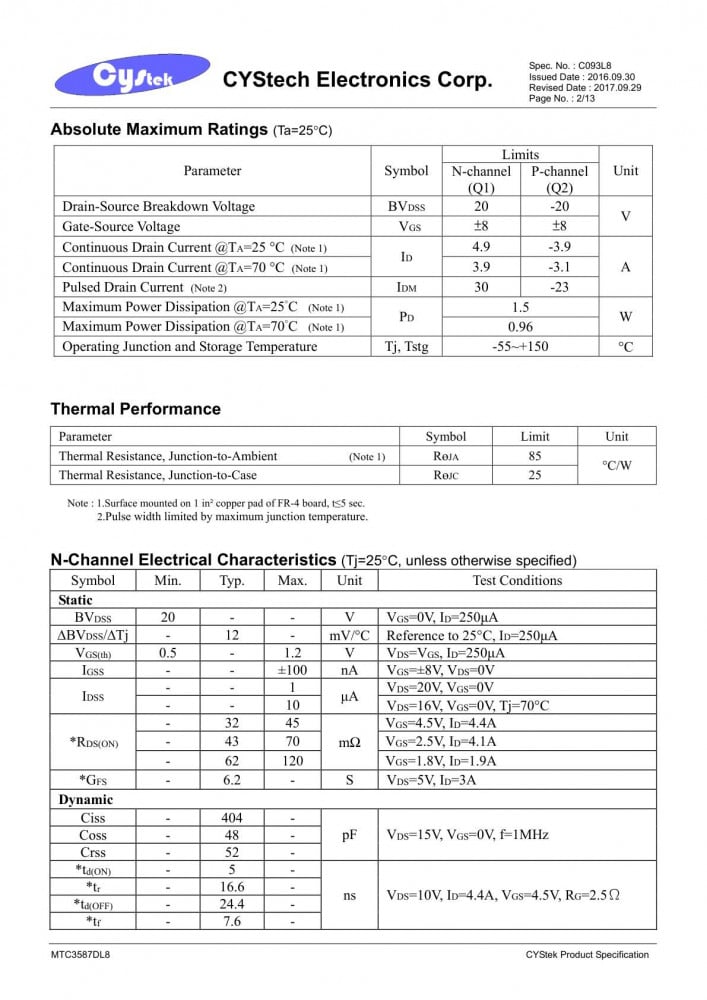 MTC3587DL8 datasheet page 2