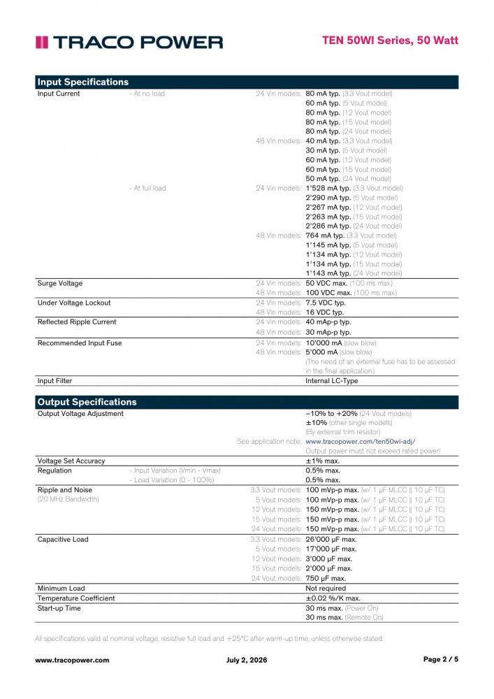 TEN 50WI Series document page 2