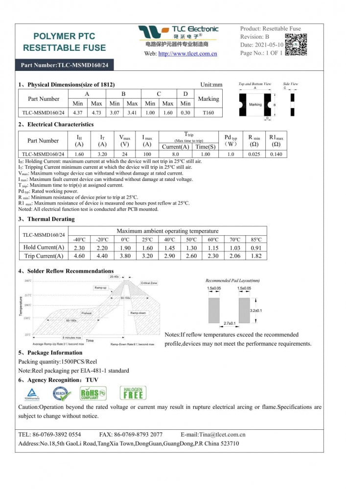 TLC-MSMD160/24 technical datasheet page