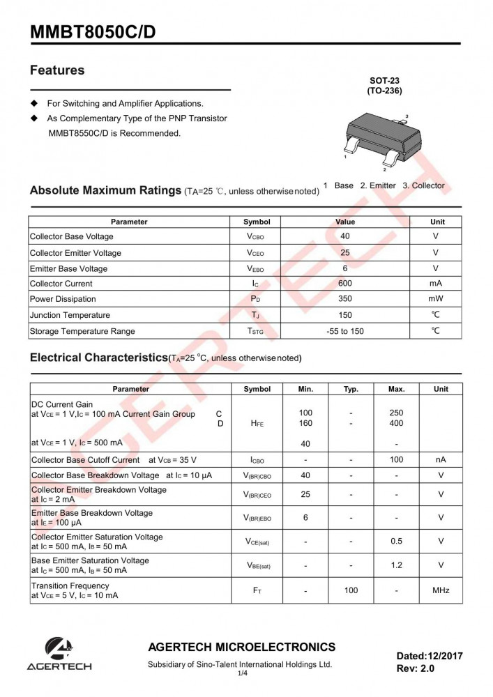 MMBT8050D datasheet page 1