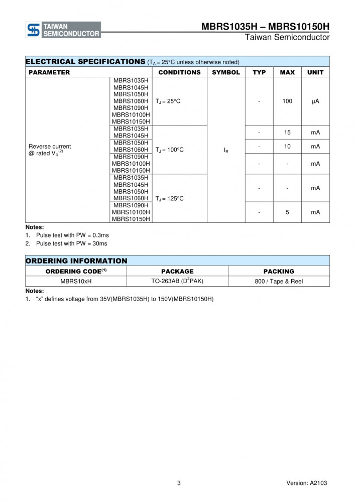 MBRS1045H datasheet page 3