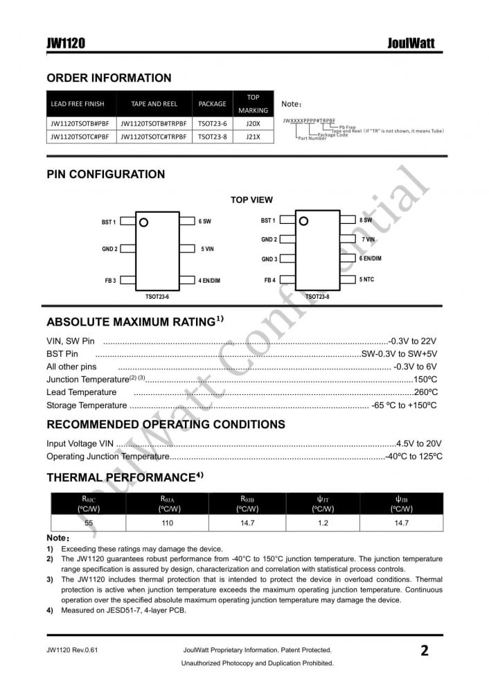JW1120 datasheet page 2