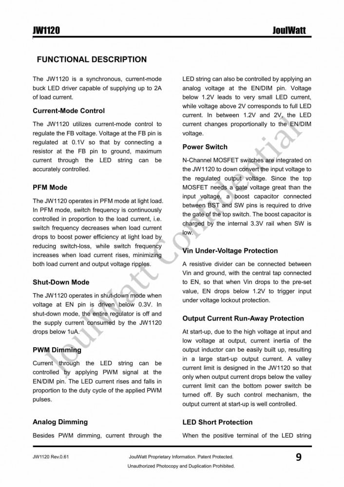 JW1120 datasheet page 9