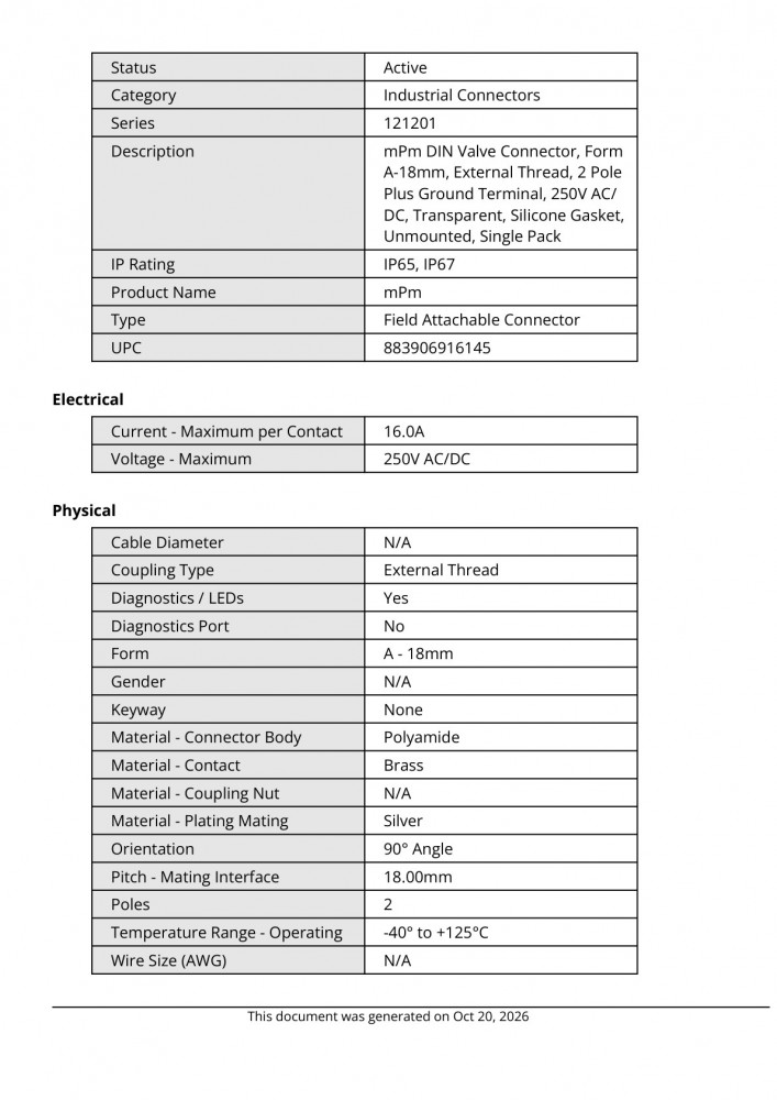 MOLEX DIN valve connector specification preview, page 2