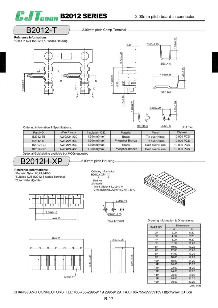CJT B2012H-7P technical document page 2