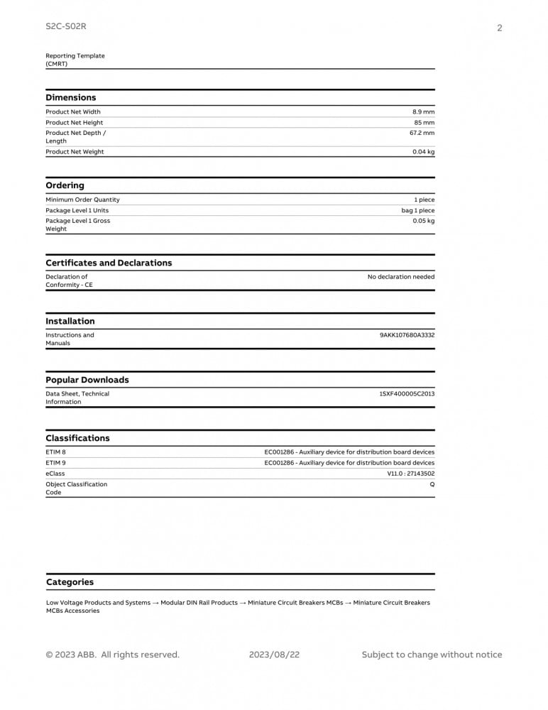 ABB S2C-S02R technical document page 2