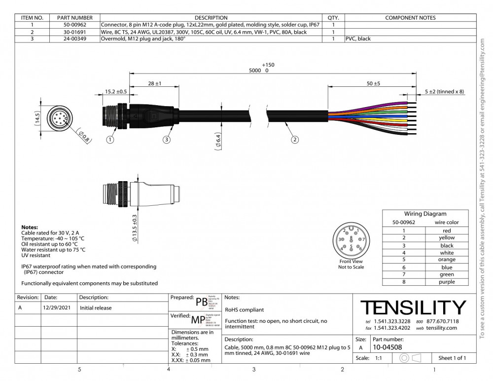 Tensility 10-04508 product drawing and wiring information