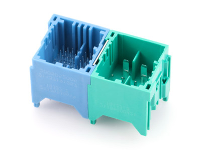 stAK50h 5 Bay Right-Angle Hybrid Header, 143 Circuits, Bay 1: 32 Circuits/Key 3/Dark Gray; Bay 2: 32 Circuits/Key 4/Purple; Bay 3: 27 Circuits/Key 3/Blue; Bay 4: 27 Circuits/Key 1/Black; Bay 5: 25 Circuits/Key 1/Green; Tube