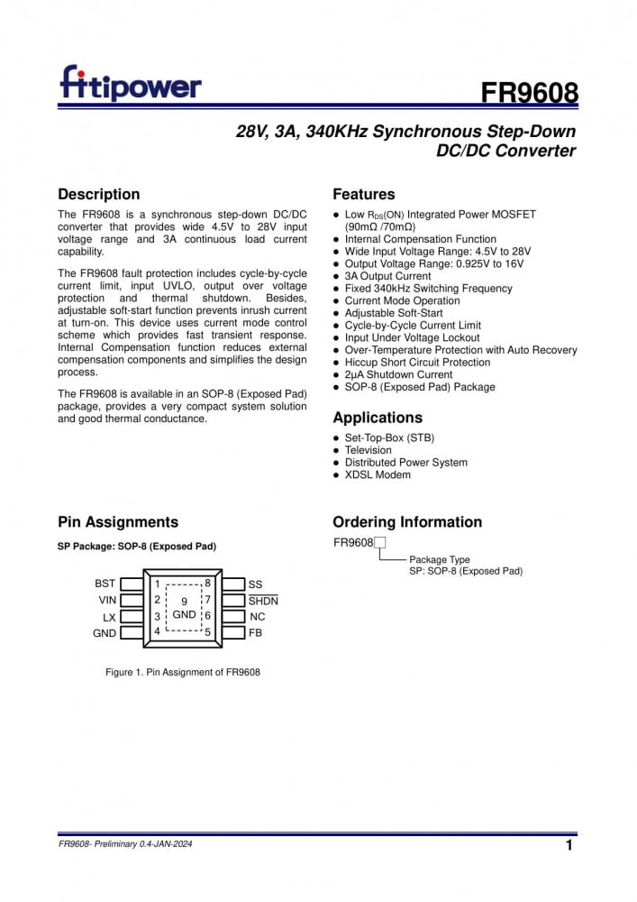 FR9608SP datasheet page 1