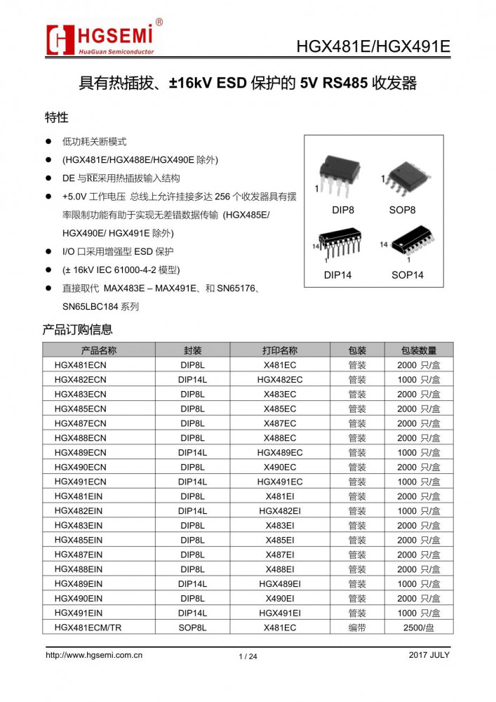 HGX487EIN datasheet page 1