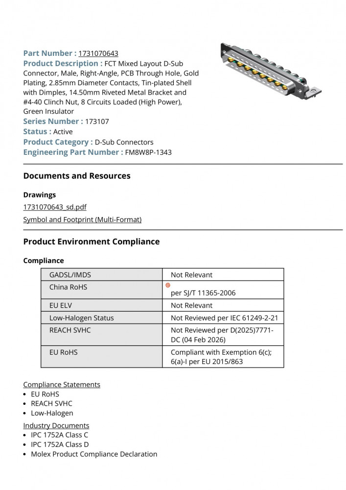 MOLEX 1731070643 technical drawing preview, page 1