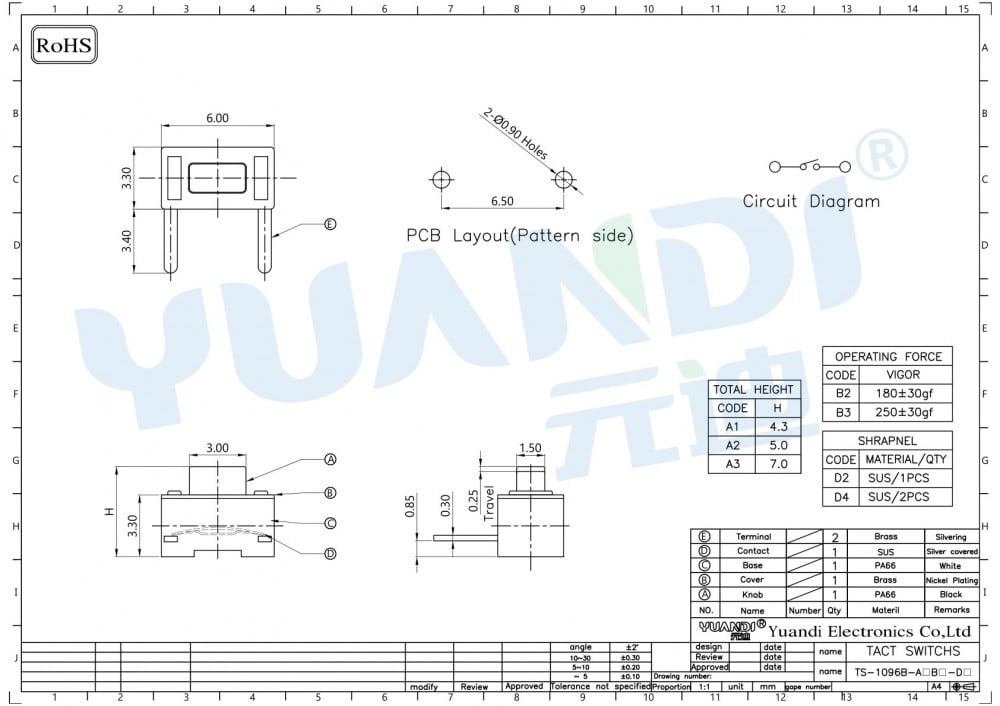 YUANDI TS-1096B-A2B3-D2 technical drawing page