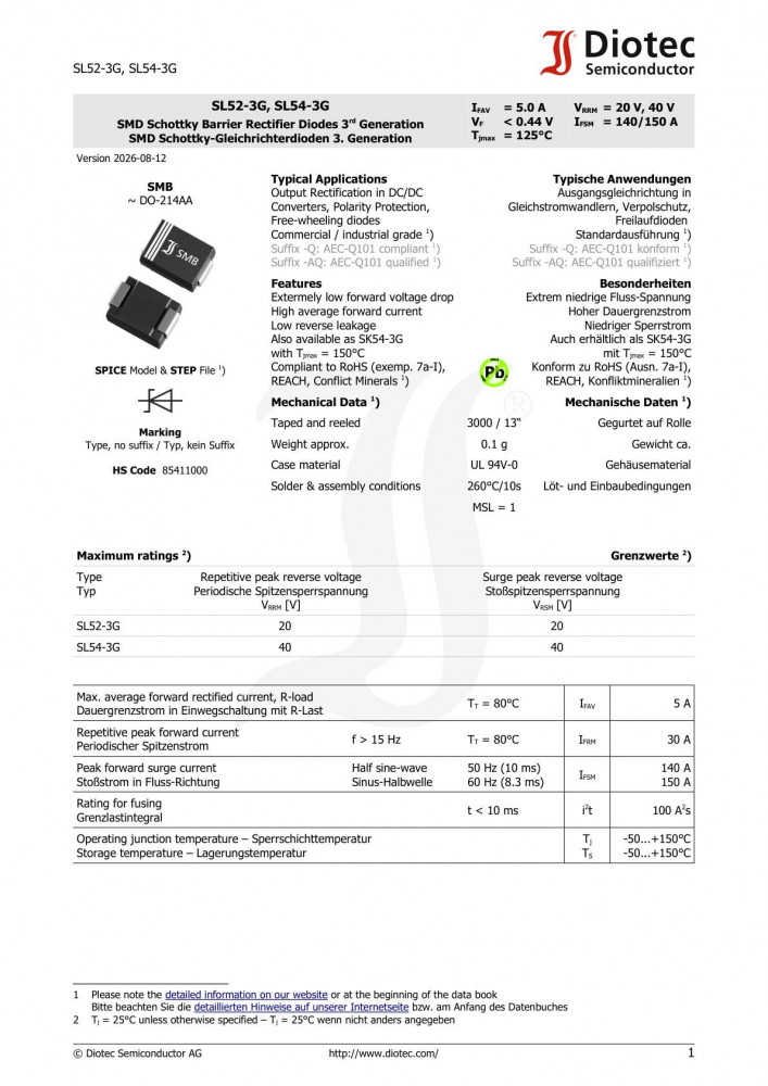 DIOTEC SL52-3G datasheet page 1