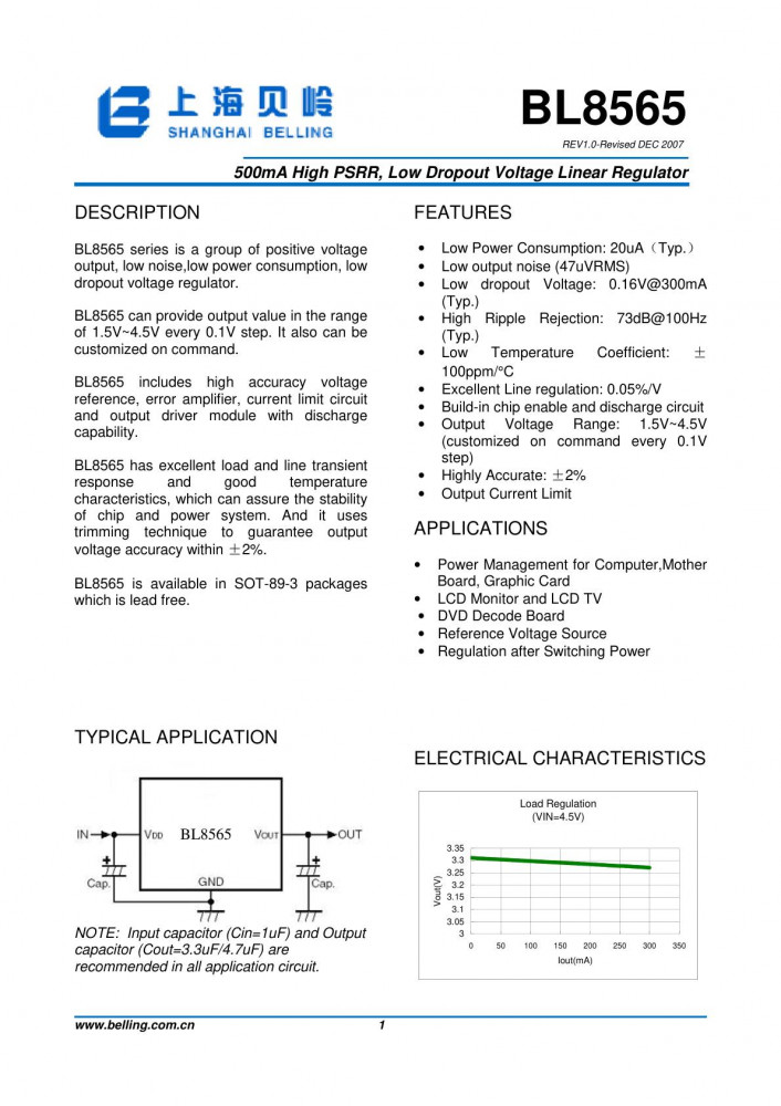BL8565 datasheet page 1