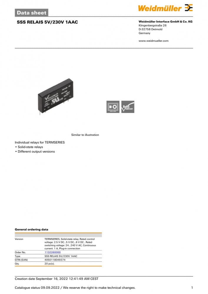 Weidmuller 1132260000 documentation page 1