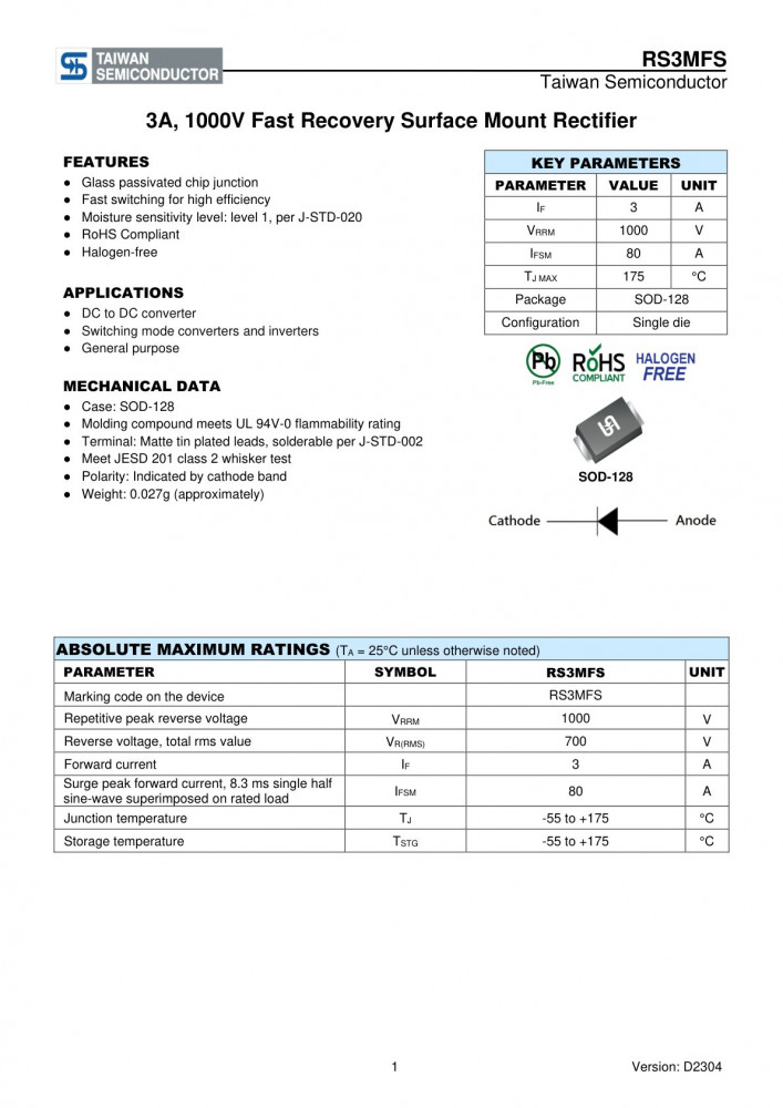 RS3MFS datasheet page 1