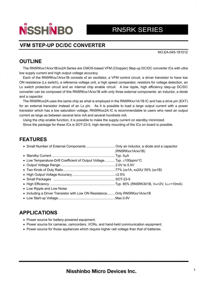 RN5RK datasheet page 1